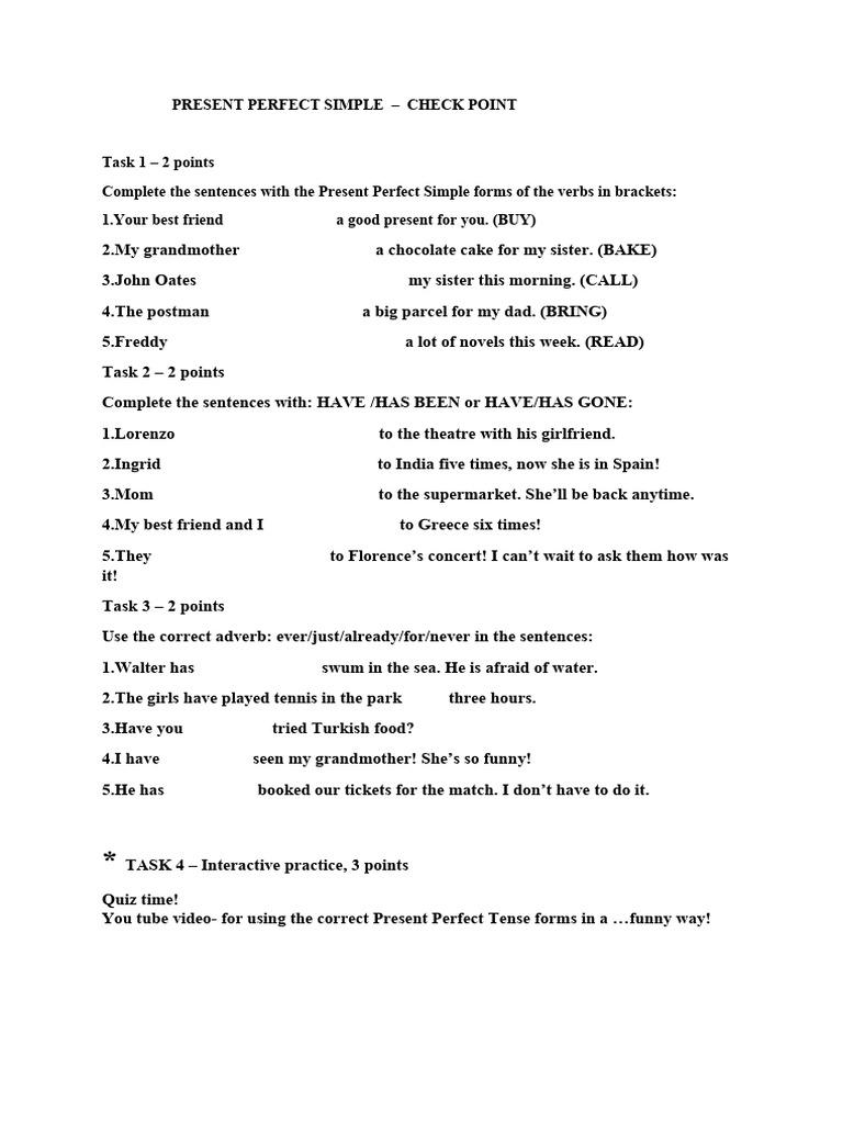 Present Perfect Worksheet | PDF