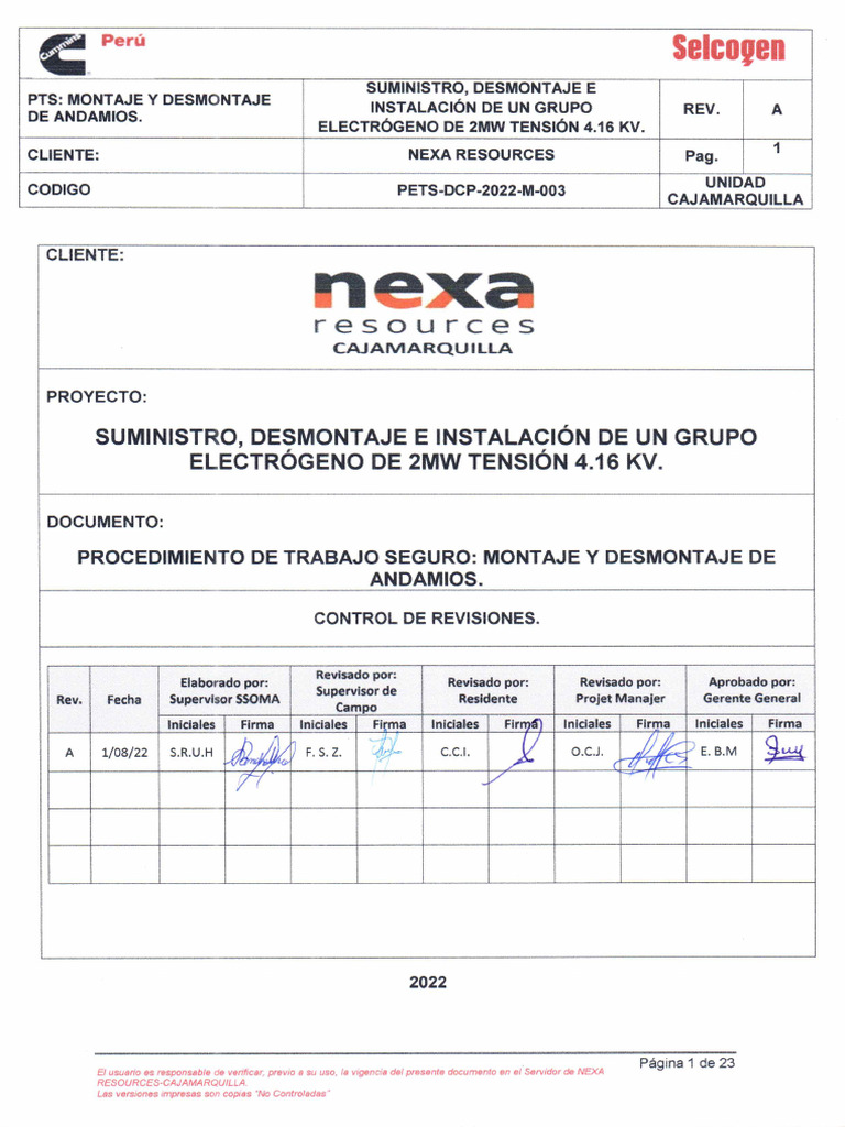 Procedimiento Montaje de Andamio Nexa | PDF
