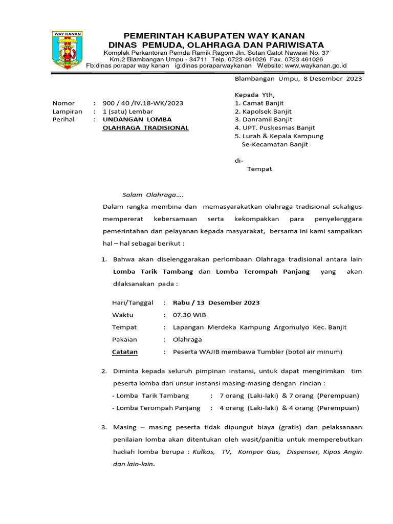 Undangan Peserta Lomba | PDF