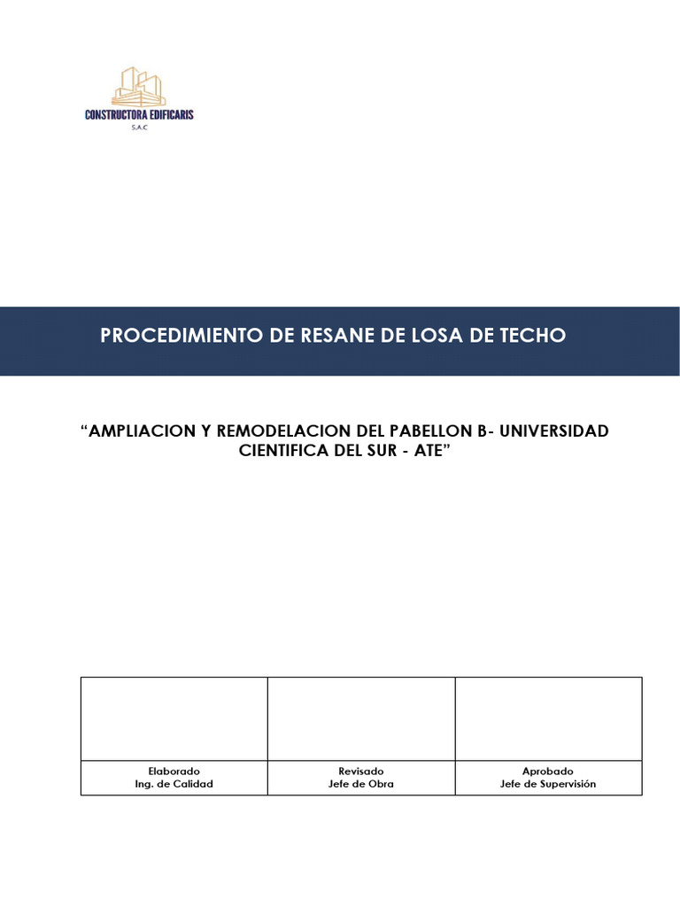 Procedimiento de Resane de Techo | PDF | Hormigón | Materiales