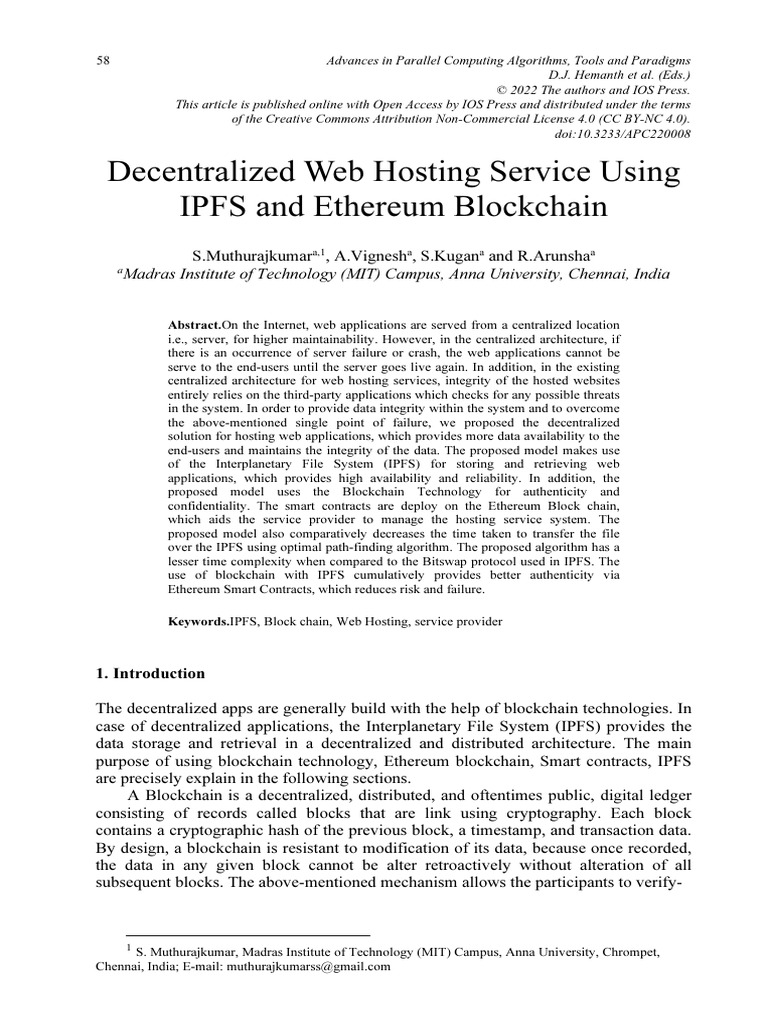 Decentralized Web Hosting Service Using IPFS and E | PDF | World Wide ...