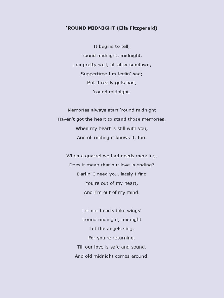 ROUND MIDNIGHT (Ella Fitzgerald) | PDF | Poetry