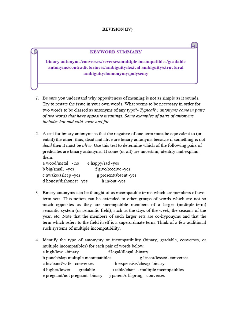 Revision (IV) Homework | PDF | Cognitive Science | Lexical Semantics