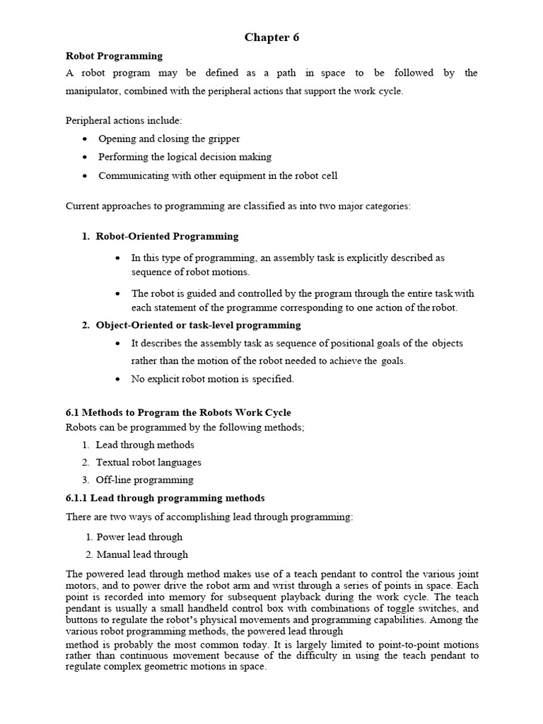 Robotics Chapter 6 - Robot Programming | PDF | Computer Program ... Robotics Chapter 6 - Robot Programming | PDF | Computer Program ...