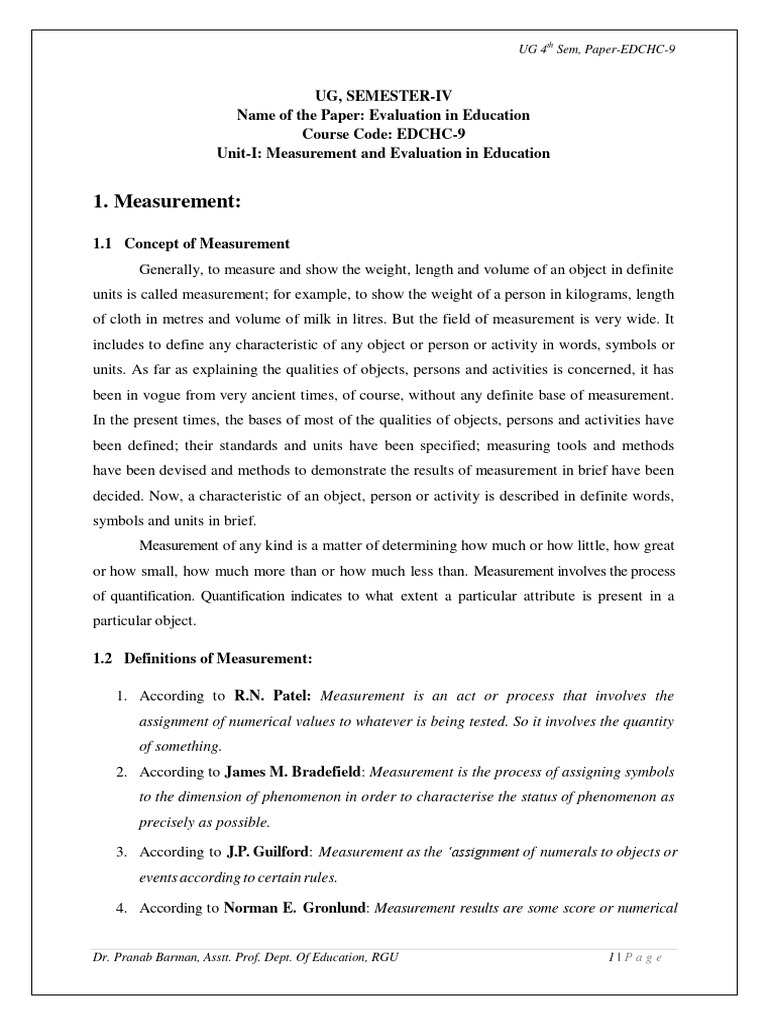 UG 4th Sem, EDCHC-9 (Unit-1) | Download Free PDF | Level Of Measurement ...