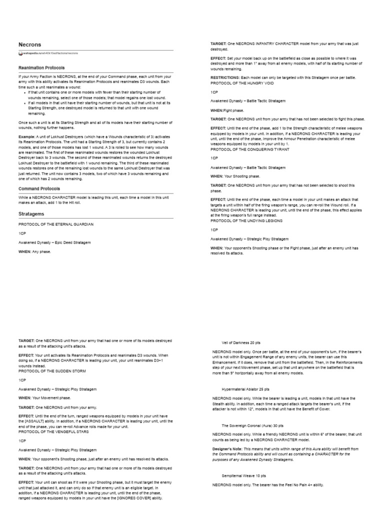Faction Rules - Necron | PDF | Infantry | International Security