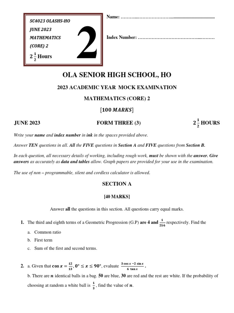 WASSCE Core Maths Mock 2023 | PDF | Numbers | Significant Figures