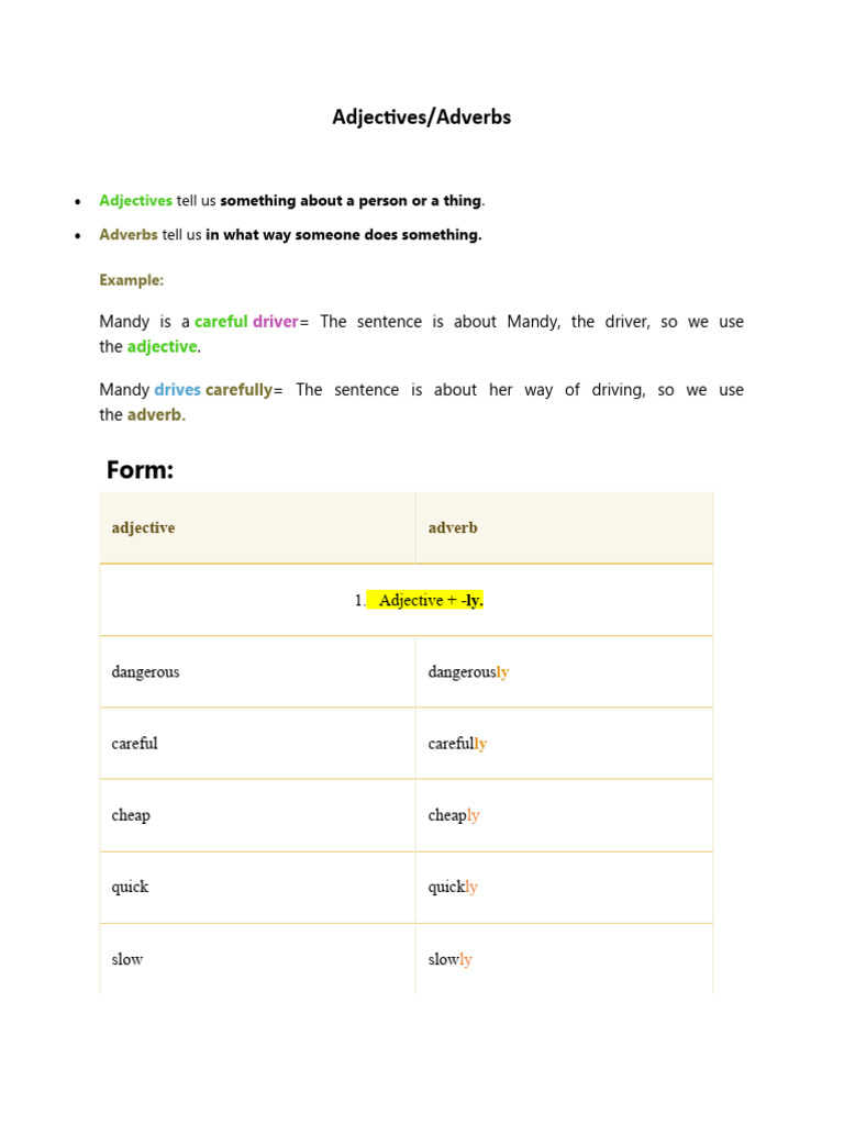 Adjectives and Adverbs | PDF | Adverb | Adjective