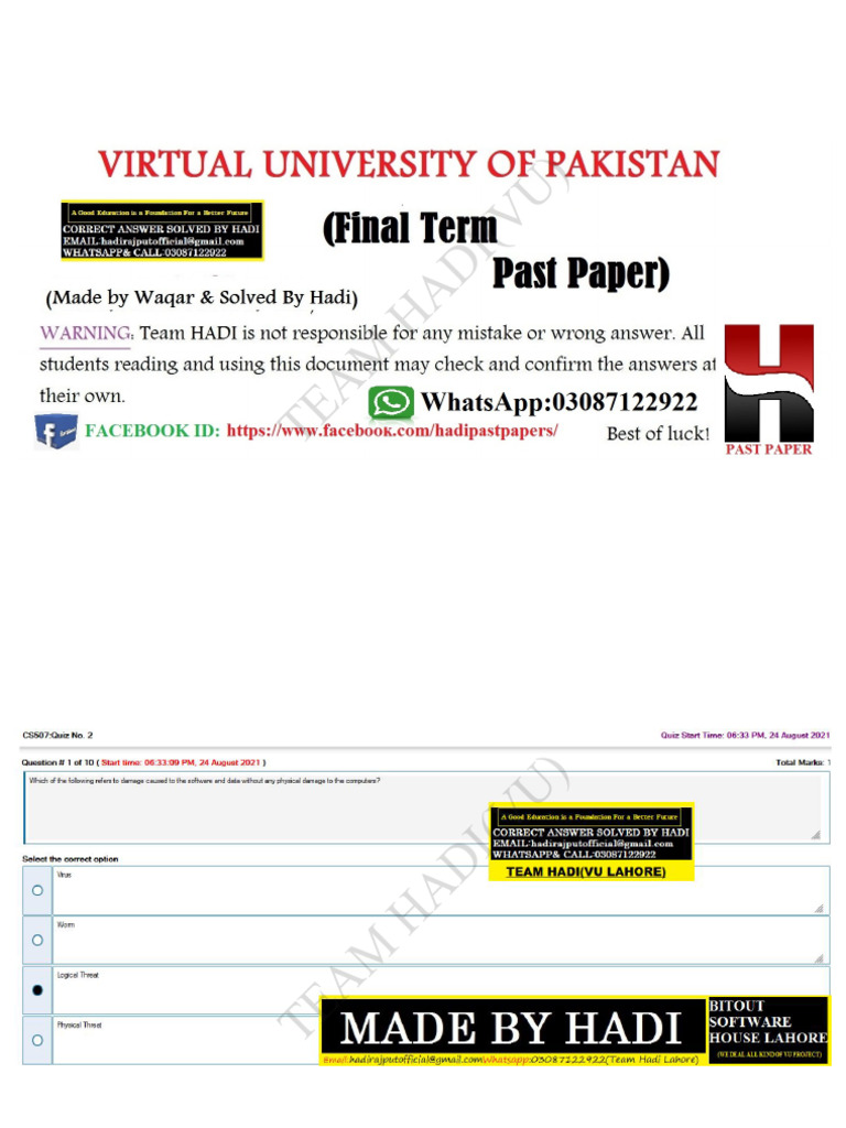 CS507 Final Term File 2 Solved by Team Hadi | PDF