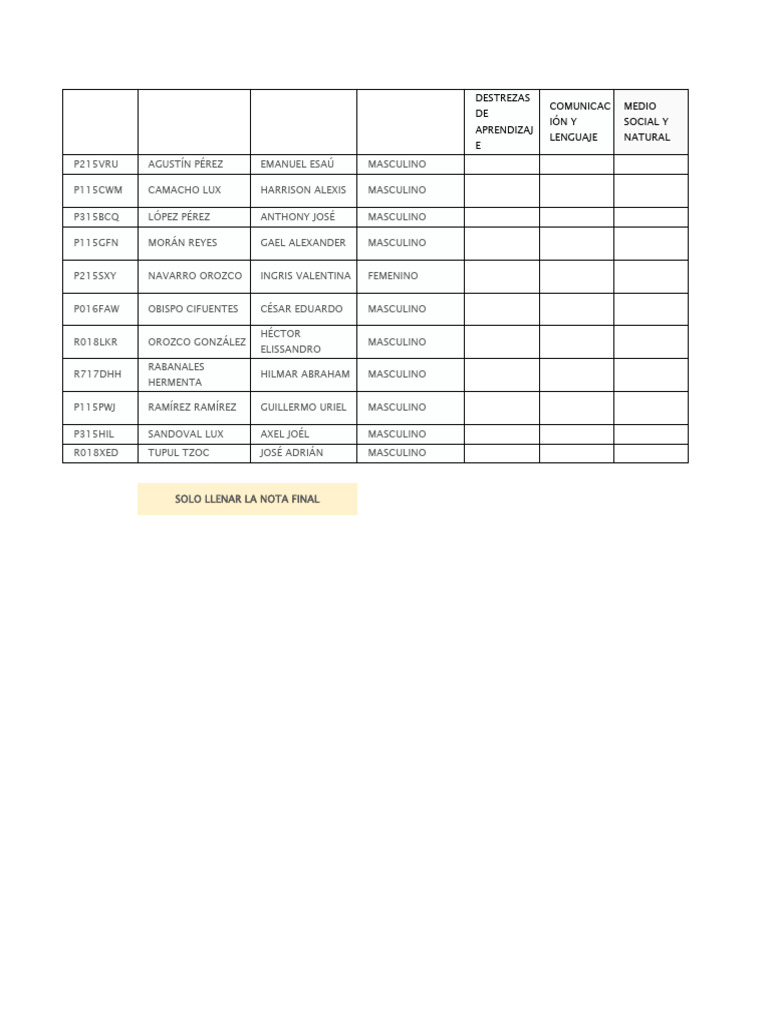 Listado de Estudiantes y Notas | PDF