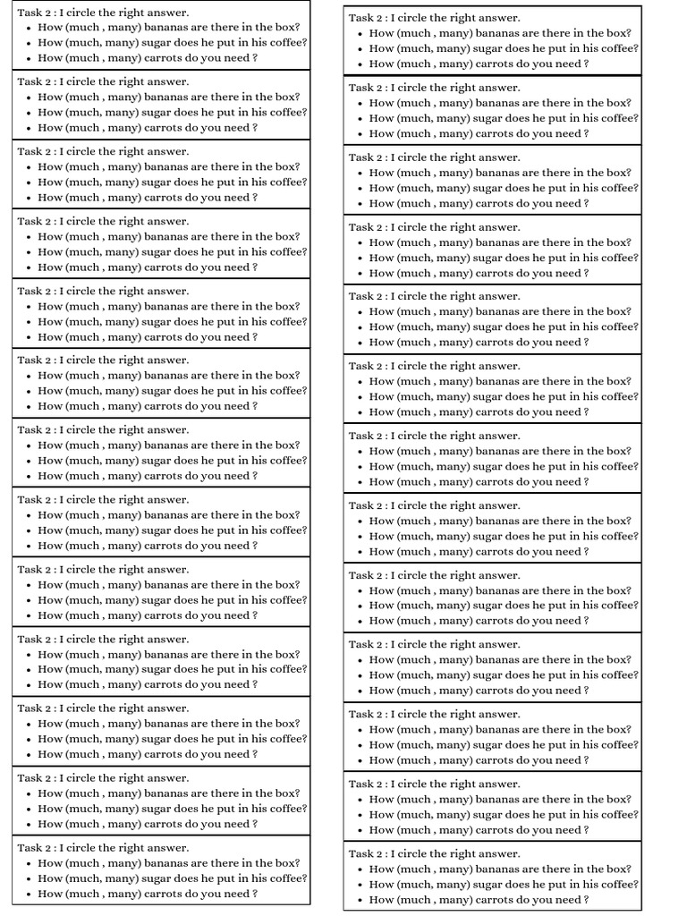 ms2 Printable Task How Much and How Many | PDF