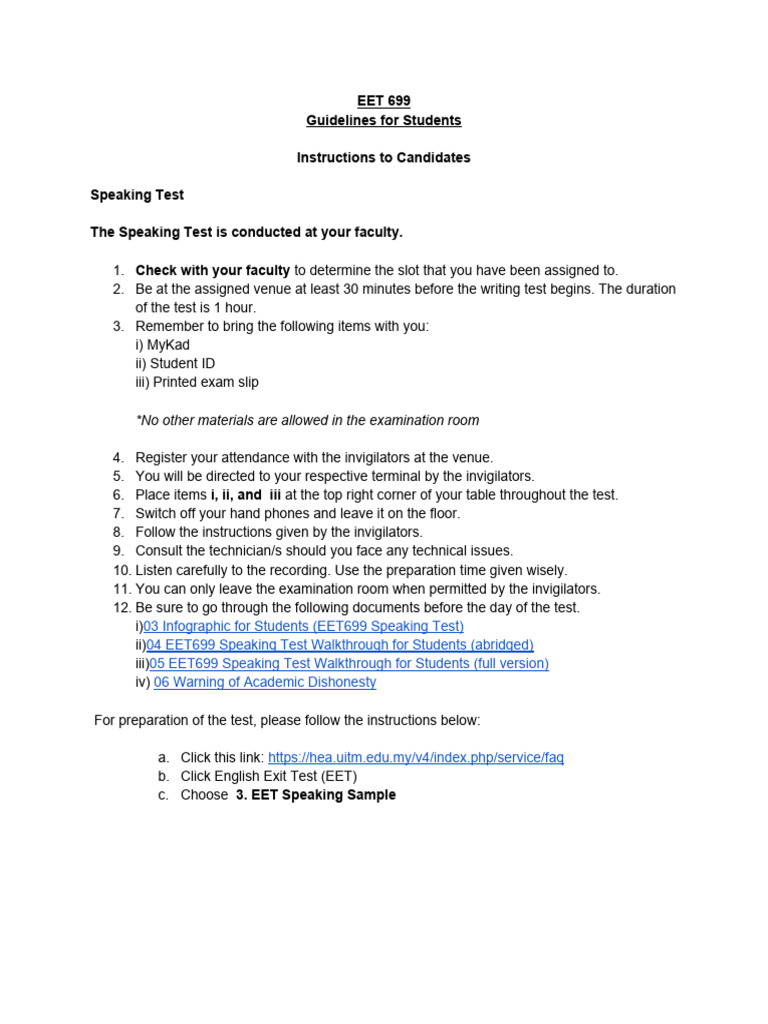 02 EET699 Speaking-Guidelines For Students | PDF