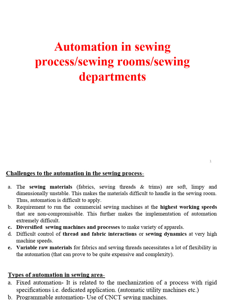 Automation in Sewing | PDF | Sewing Machine | Automation