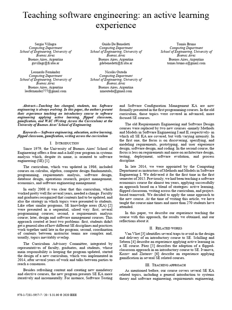 Ieeeargencon2020 - 136-Teaching Software Engineering An Active Learning Approach | PDF | Scrum ...