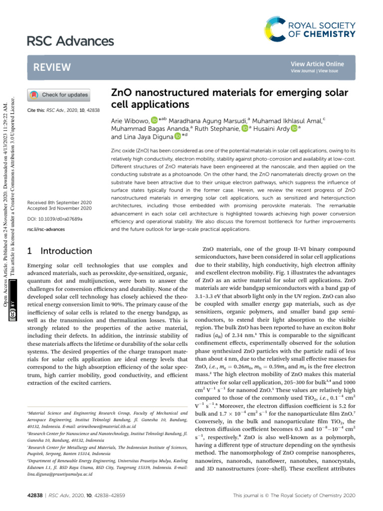 ZnO Nanostructured Materials For Emerging Solar Cell Application | PDF ...