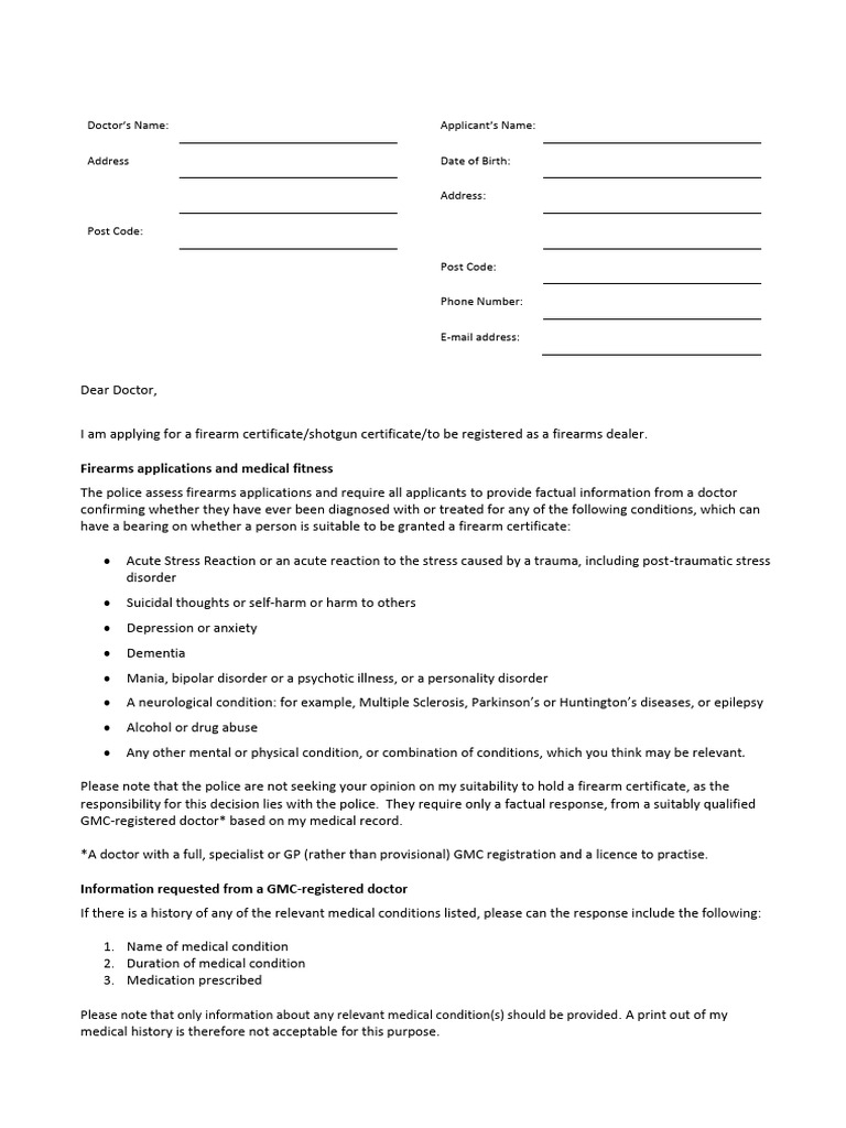 Gp-Proforma Firearms App | PDF | Major Depressive Disorder | Neurology