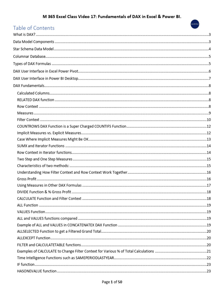 17-M365 Excel Class Dax | Download Free PDF | Table (Database) | Microsoft Excel
