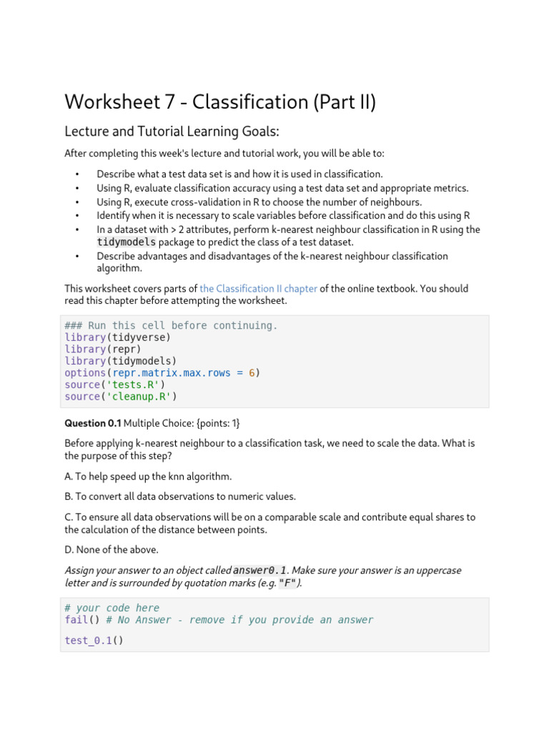 Worksheet Classification2 | PDF | Cross Validation (Statistics) | Statistical Classification