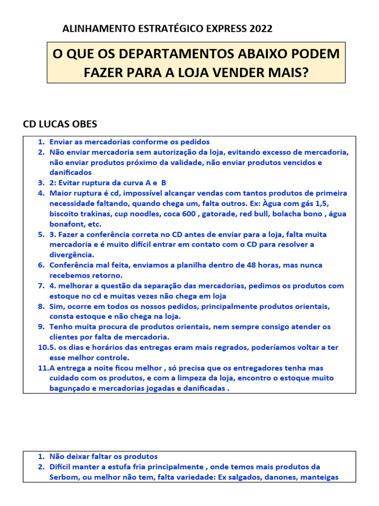 Alinhamento Estratégico Express & Comercial 2022 | PDF