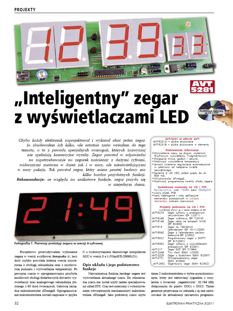 Inteligentny" Zegar Z Wyświetlaczami LED: Projekty | PDF