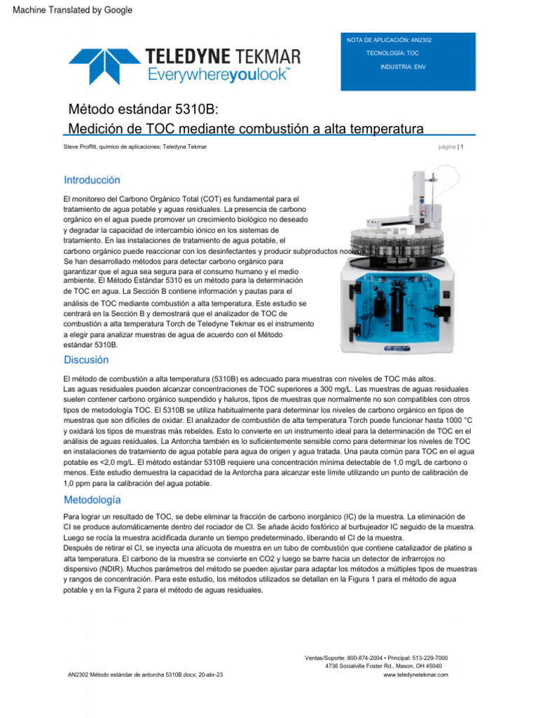 Standard Method 5310B - TOC Measurement by High-Temperature Combustion ...