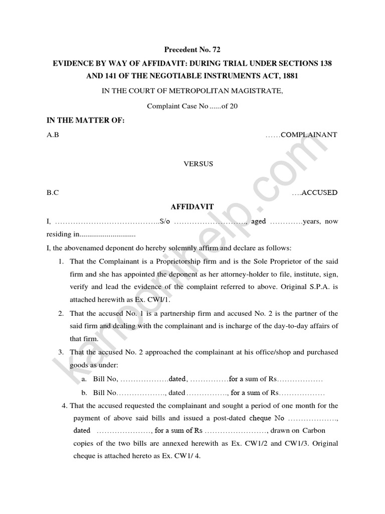 Evidence by Way of Affidavit - During Trial Under Sections 138 and 141 ...