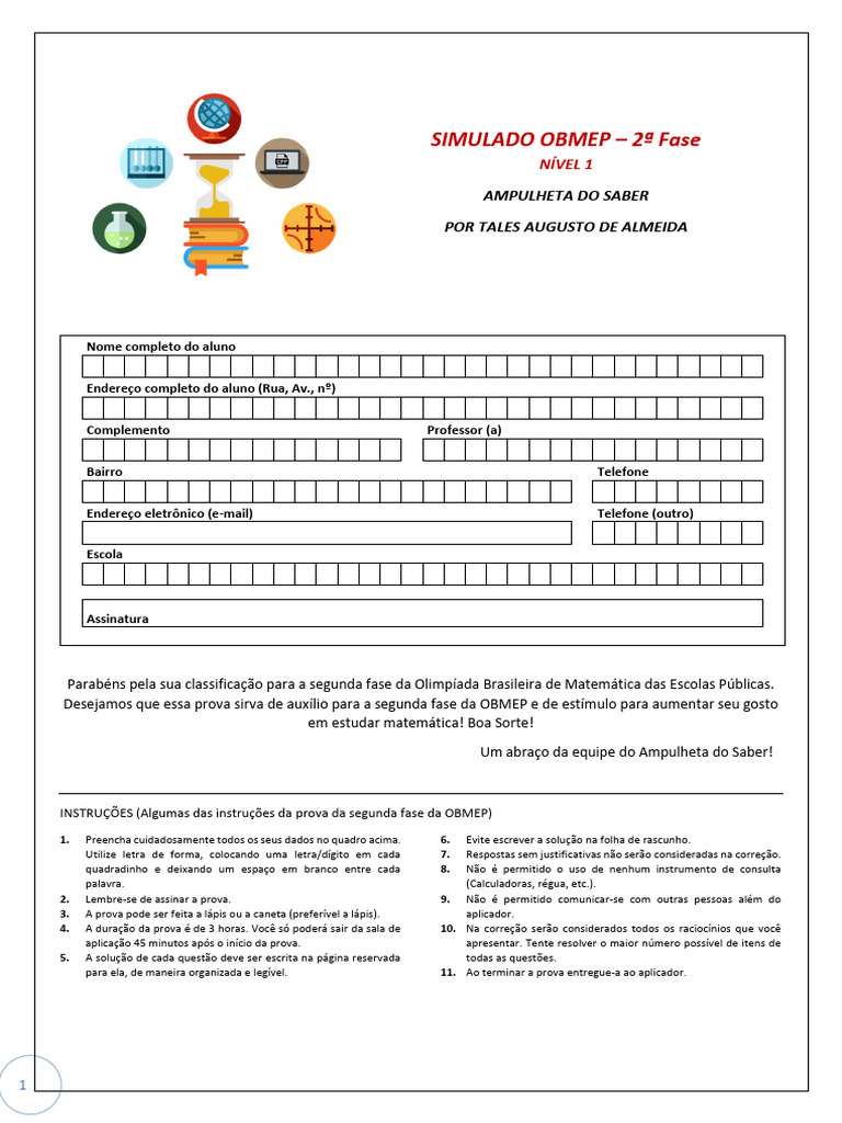 Simulado OBMEP - Nível 1 | PDF | Linha (Geometria) | Matemática