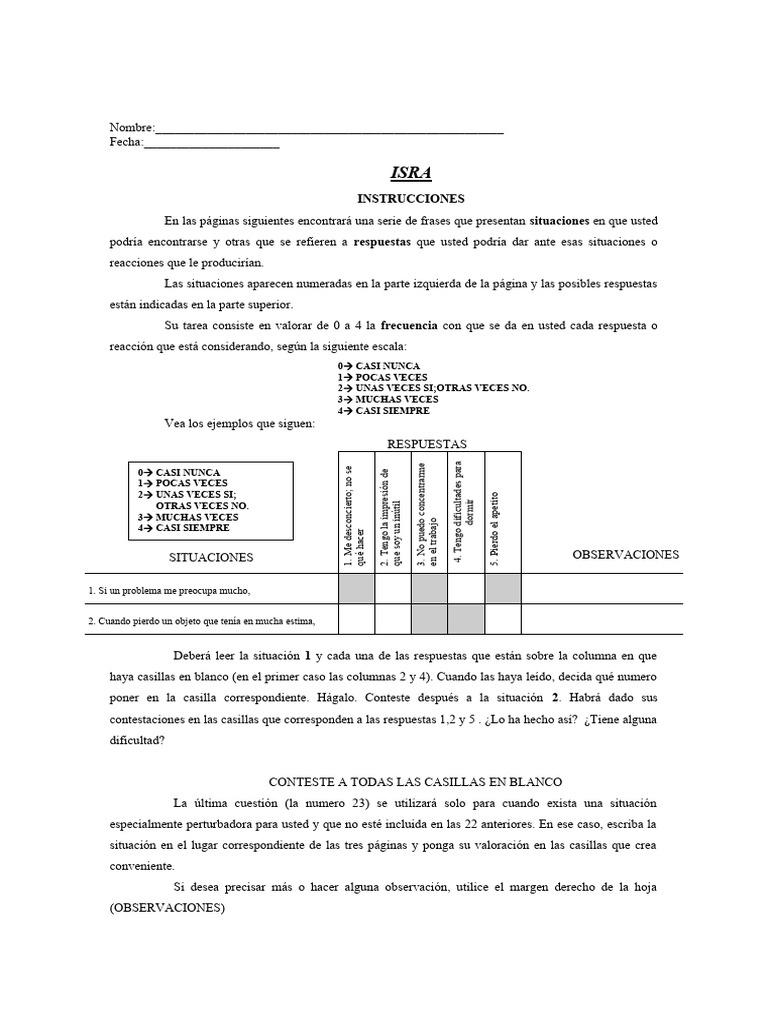 ISRA-Instrucciones y Hoja de Respuestas | PDF