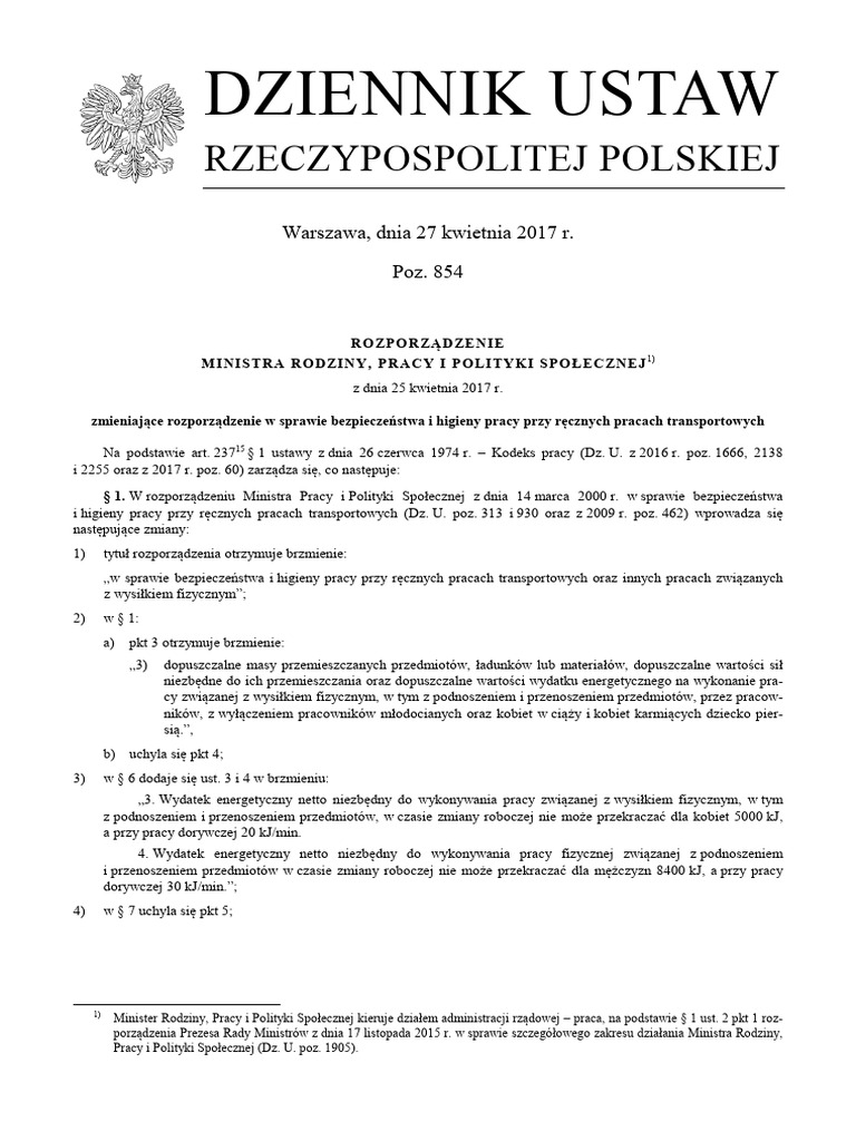 Rozp. Ręczne Prace Transportowe | PDF