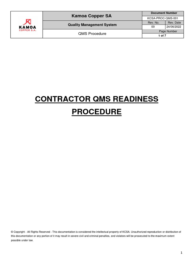 Contractor QMS Readiness Procedure | PDF | Pipe (Fluid Conveyance ...