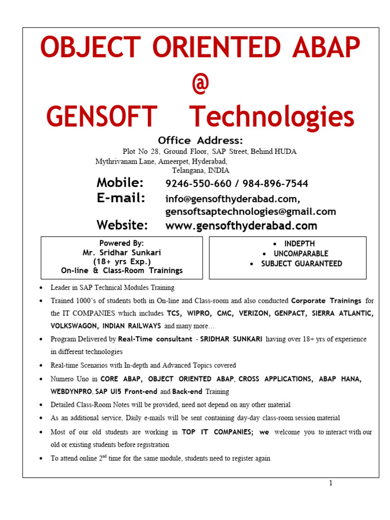 Ooabap 1 | PDF | Class (Computer Programming) | Method (Computer Programming)