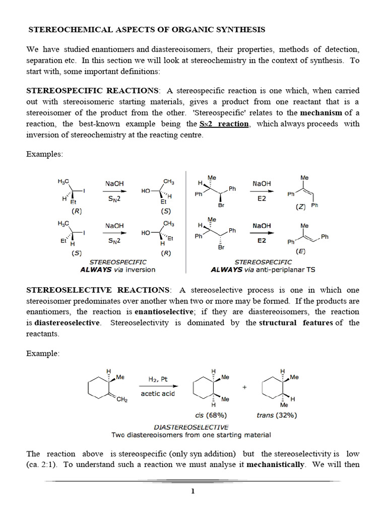 Stereochemical Aspects of Organic Synthesis | PDF | Chemical Reactions ...