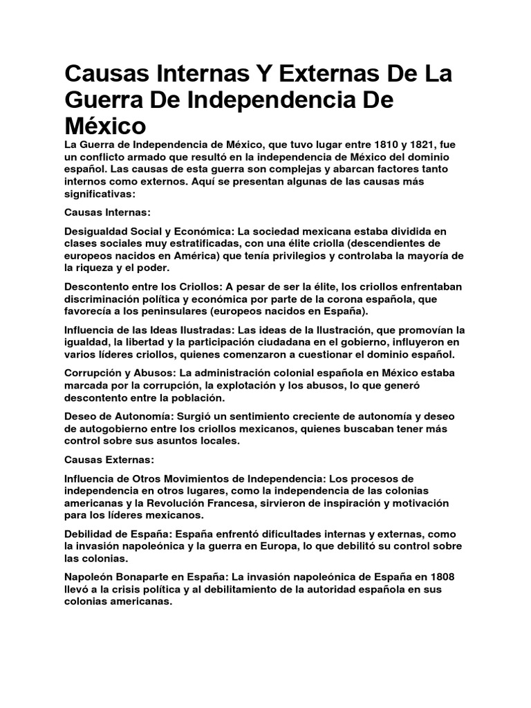 Causas Internas Y Externas De la Guerra de Independencia De México | PDF | Imperio español | México