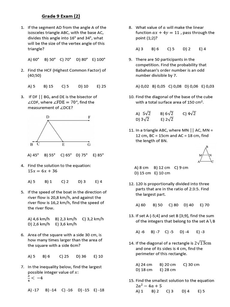 Grade 9 Exam | PDF | Area | Triangle