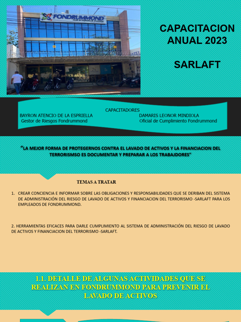 Capacitacion Sarlaft - 2023 | Descargar gratis PDF | Contabilidad | Lavado de dinero