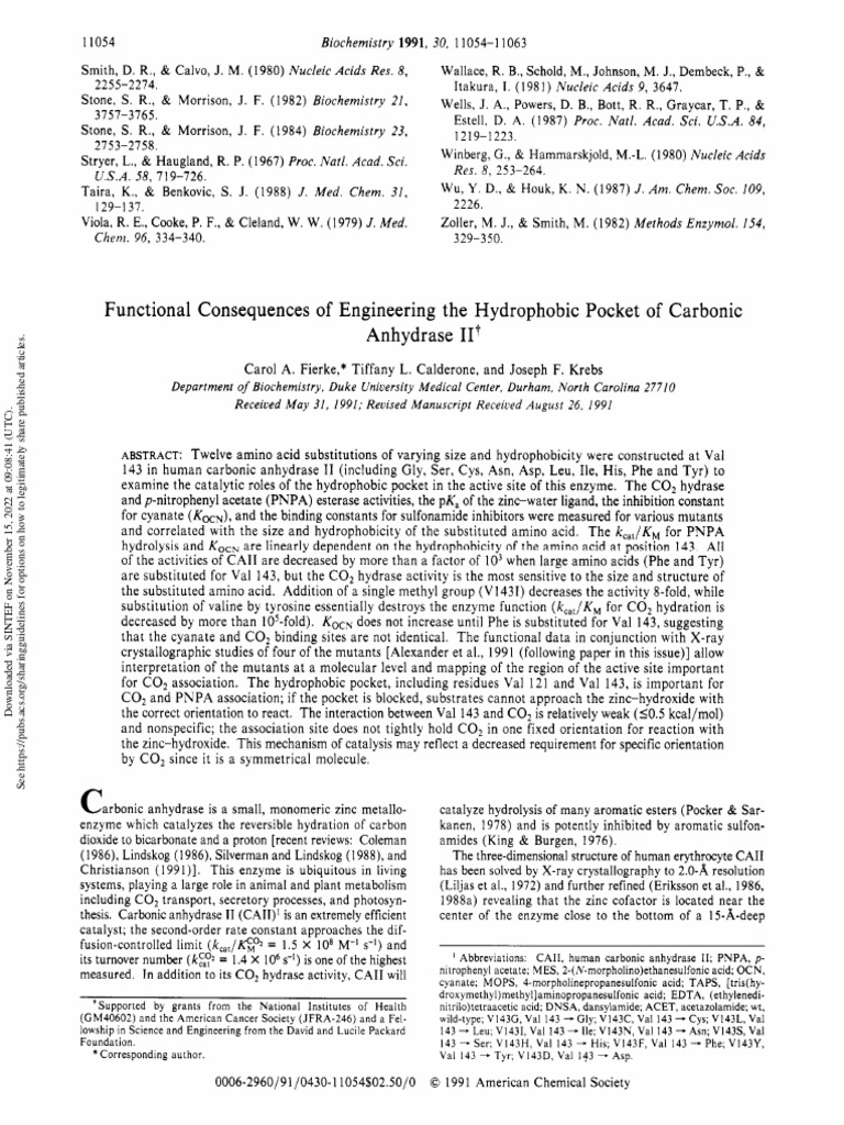 1991 Fierke Et Al Biochemistry 30 46 Functional Consequences of ...
