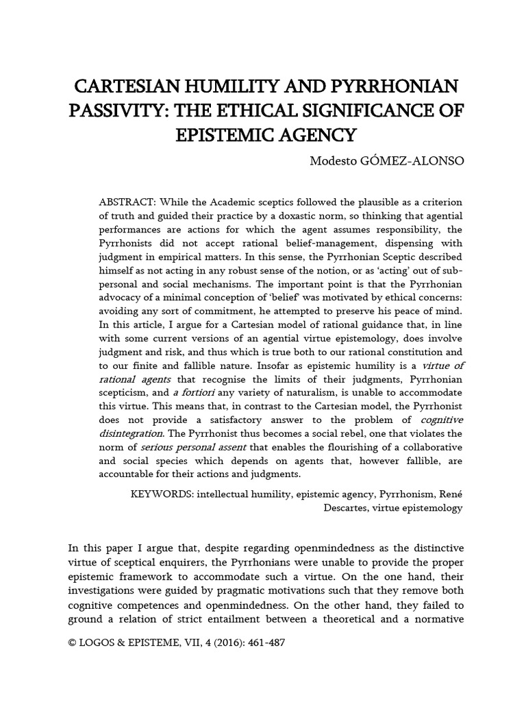 Cartesian Humility and Pyrrhonian Passiv | PDF | Philosophy | Self ...
