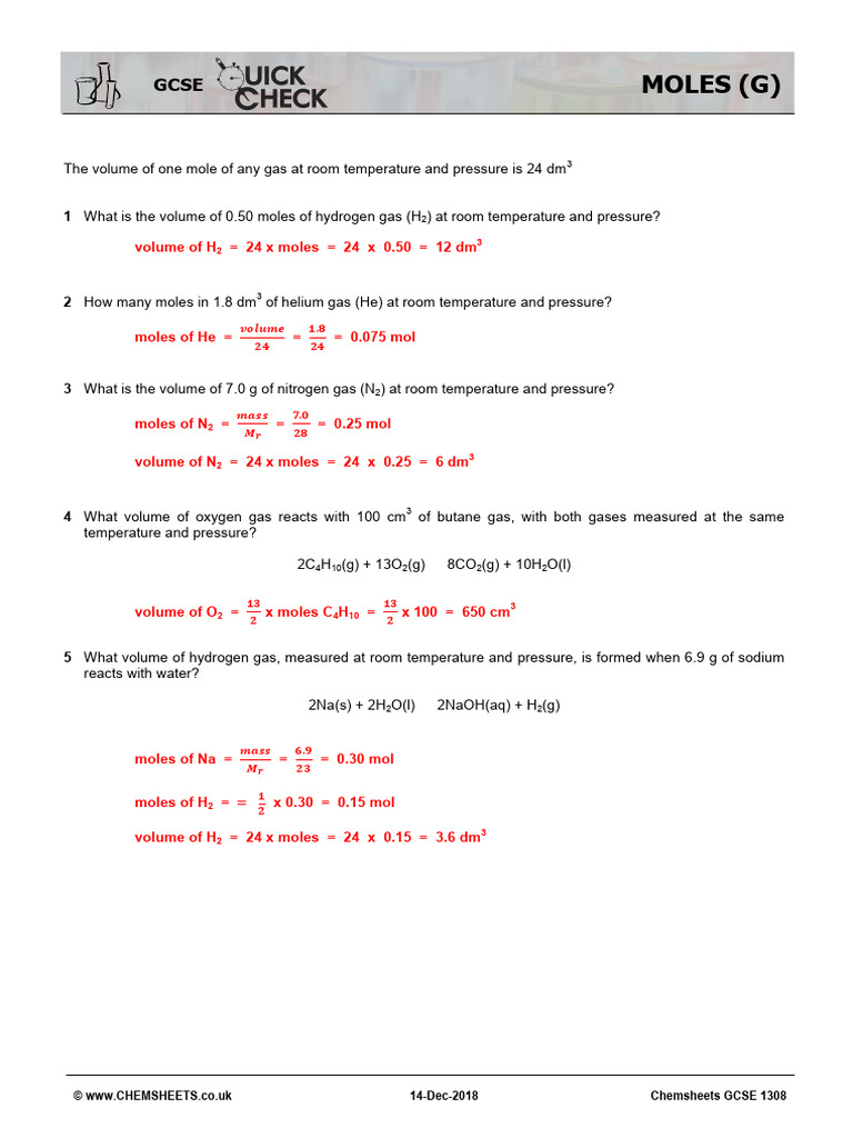 Gas Volume Calculations for GCSE | PDF
