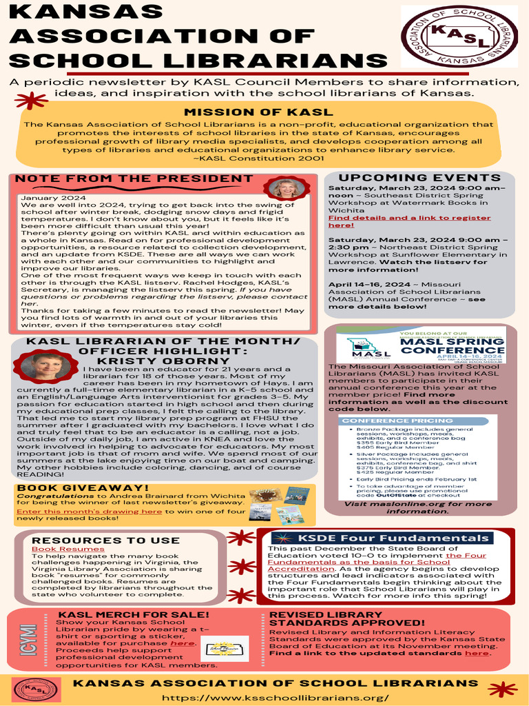 KASL January 2024 Newsletter Update | PDF | Librarian | Libraries
