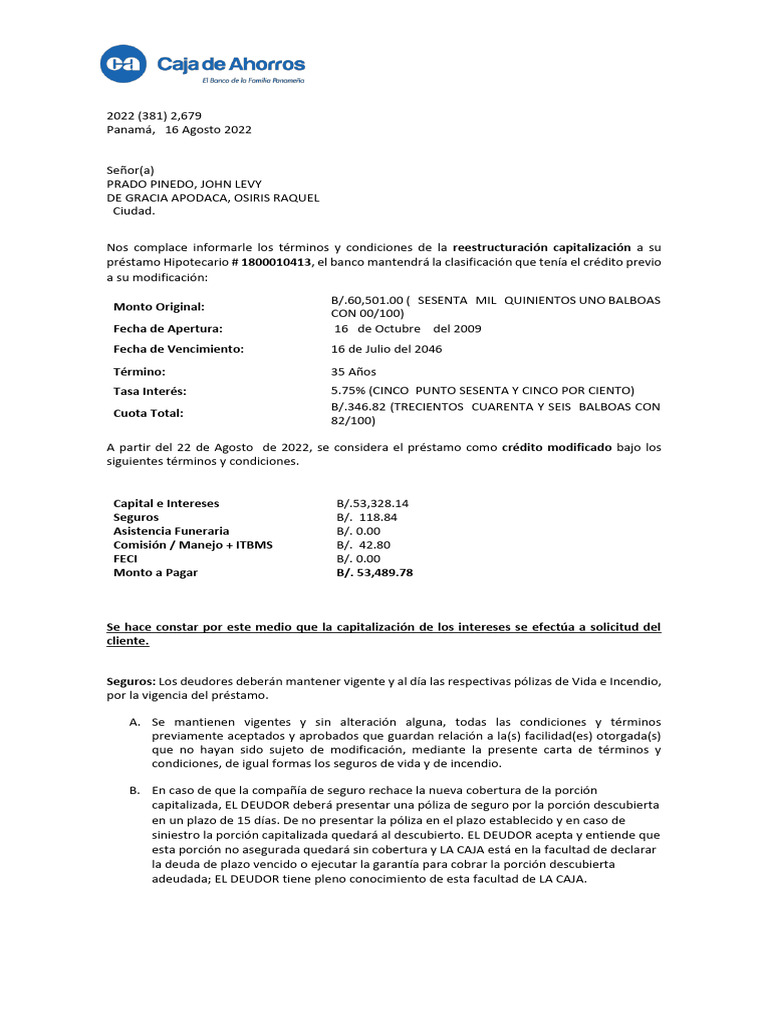 Carta de Termino y Condiciones | PDF | Crédito | Finanzas y administración del dinero