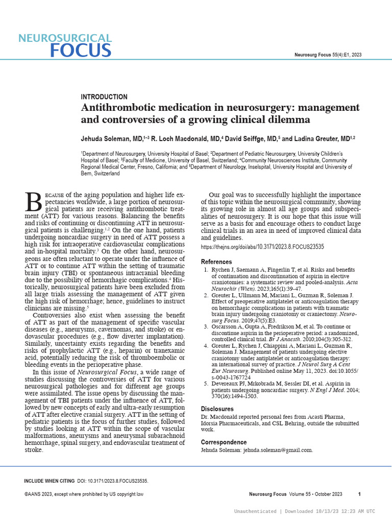 Neurosurg Focus Article | PDF