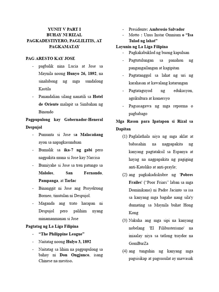 Rizal Yunit 5 | PDF