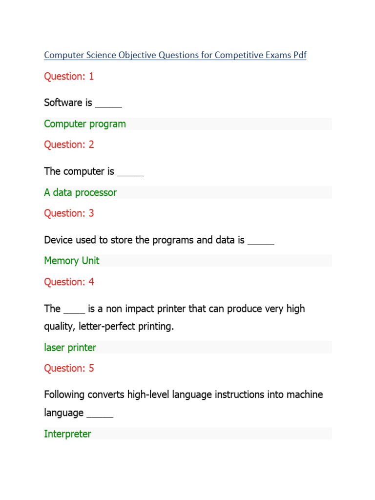 Computer Science Exam Questions PDF | PDF