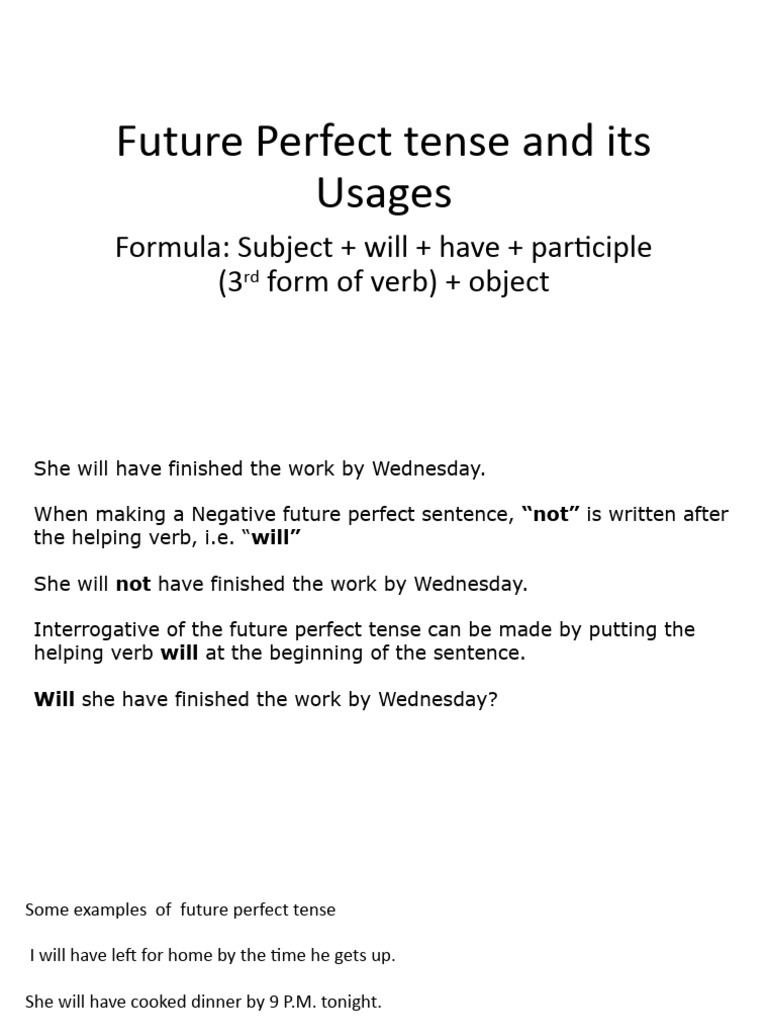 Future Perfect | PDF | Verb | Perfect (Grammar)