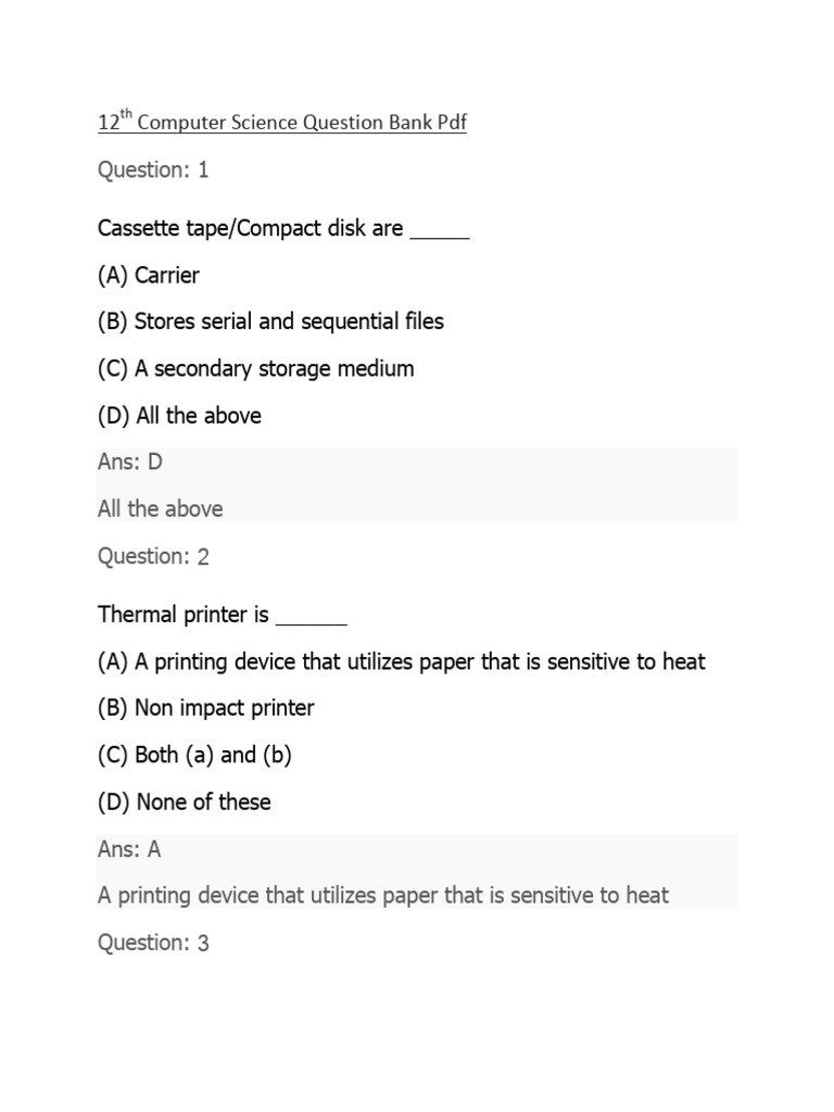12 Computer Science Question Bank PDF: Ans: D All The Above | PDF