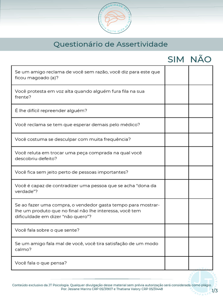 QuestionÃ¡rio de Assertividade | PDF | Psicologia
