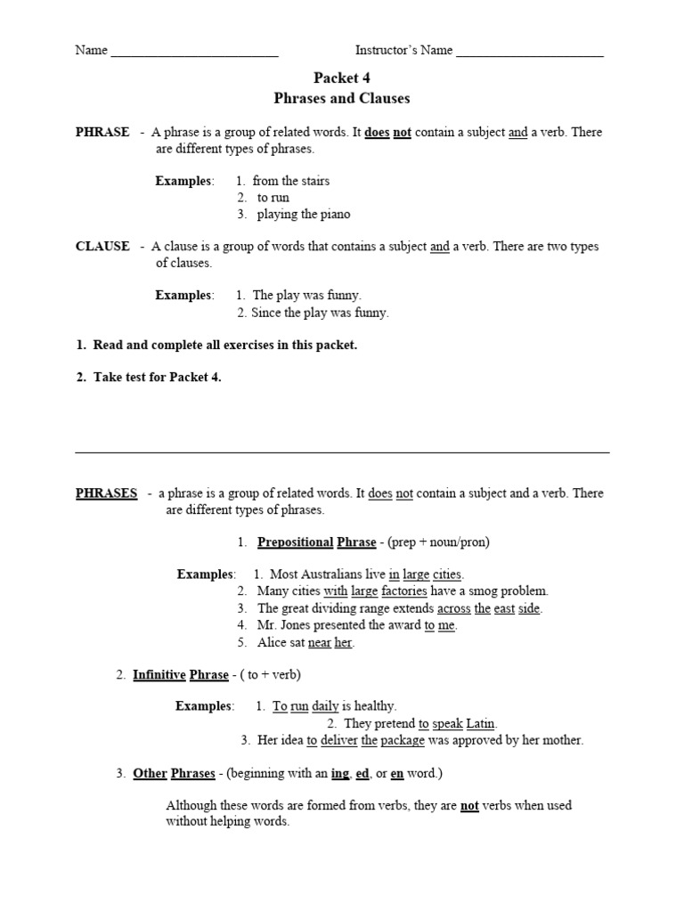 Phrases and Clause With Exercises | PDF | Verb | Clause