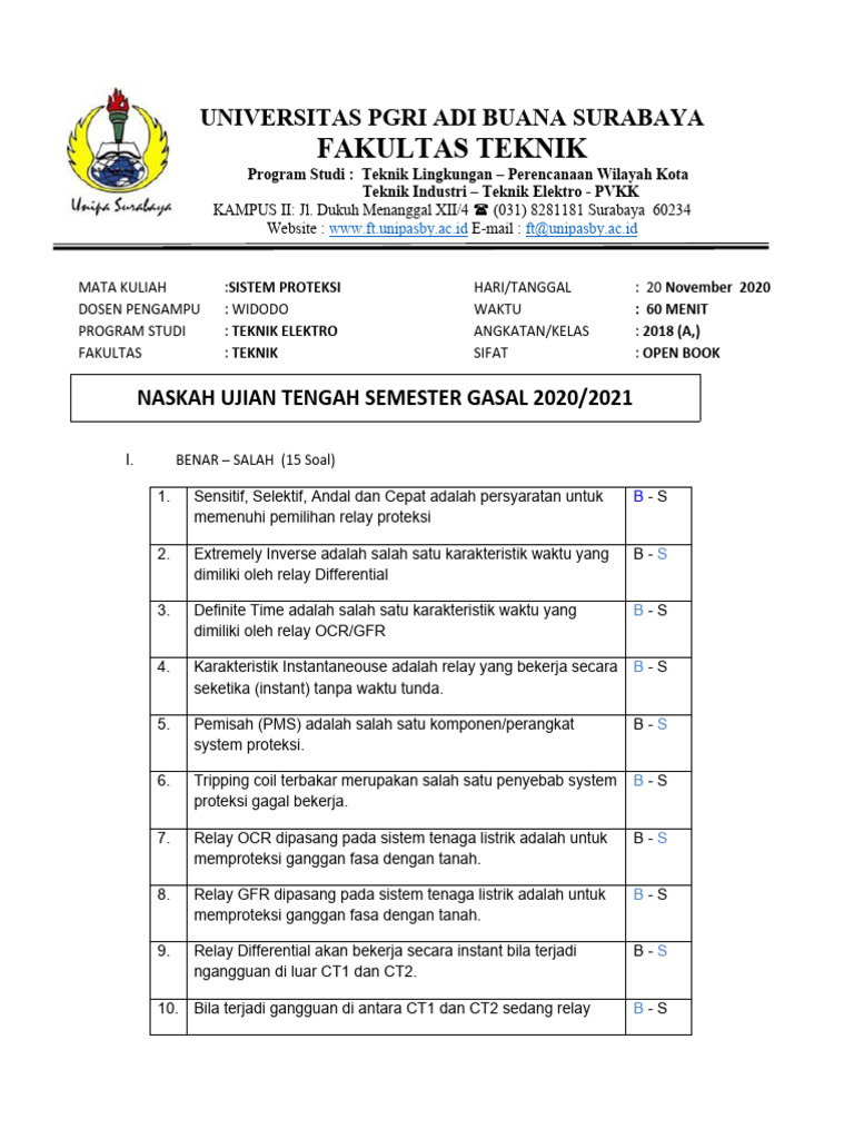 Contoh Kop Naskah UTS Proteksi OK - C | PDF