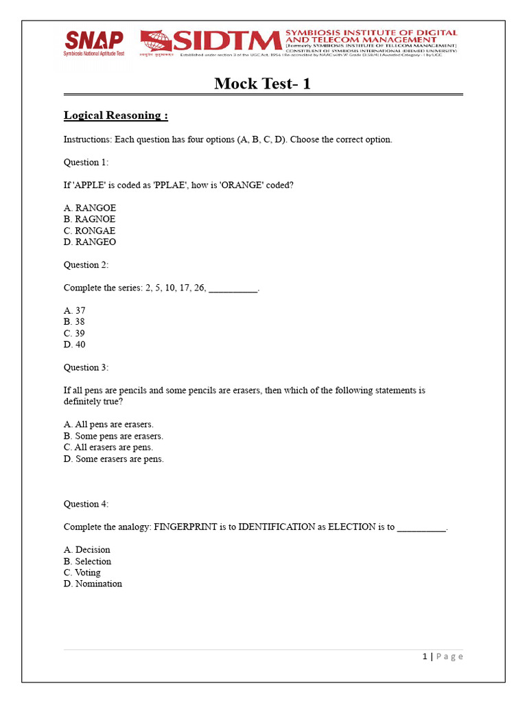 Mock - 1 - SNAP | PDF | Length