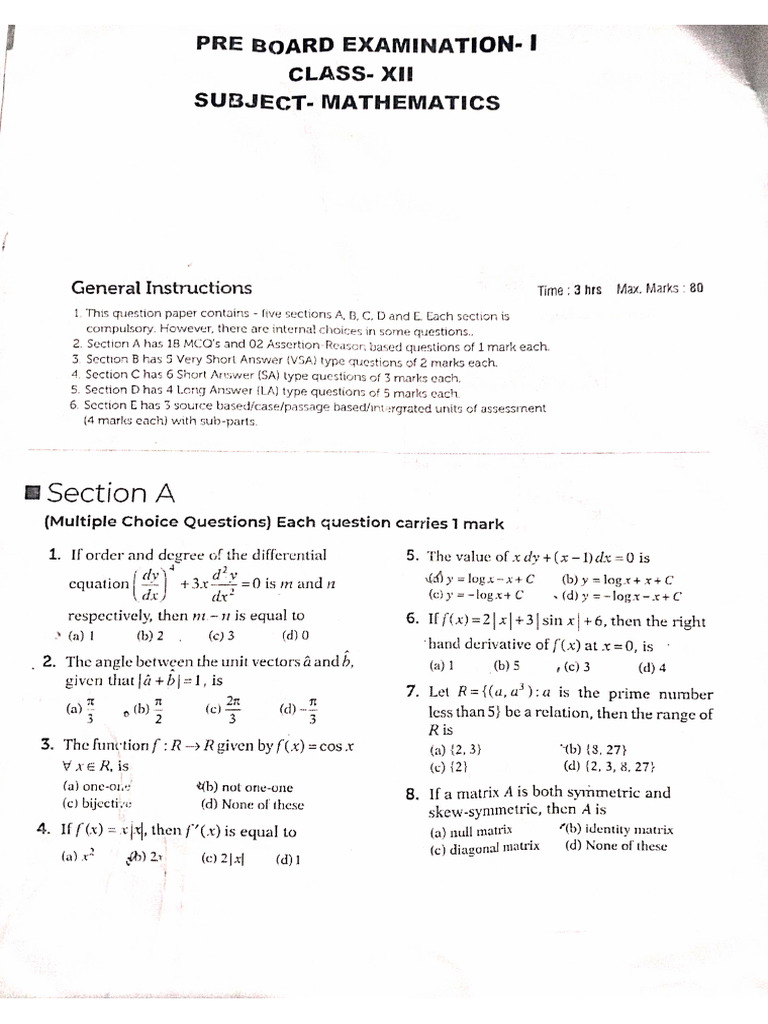 Narayana Pre-Board Maths Paper | PDF